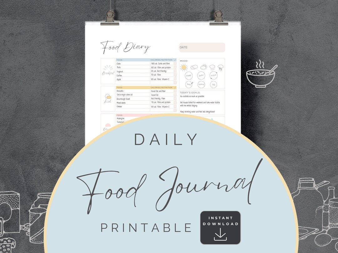 Daily Food Journal Printable, Meal Planner, Food Diary, Undated Health ...