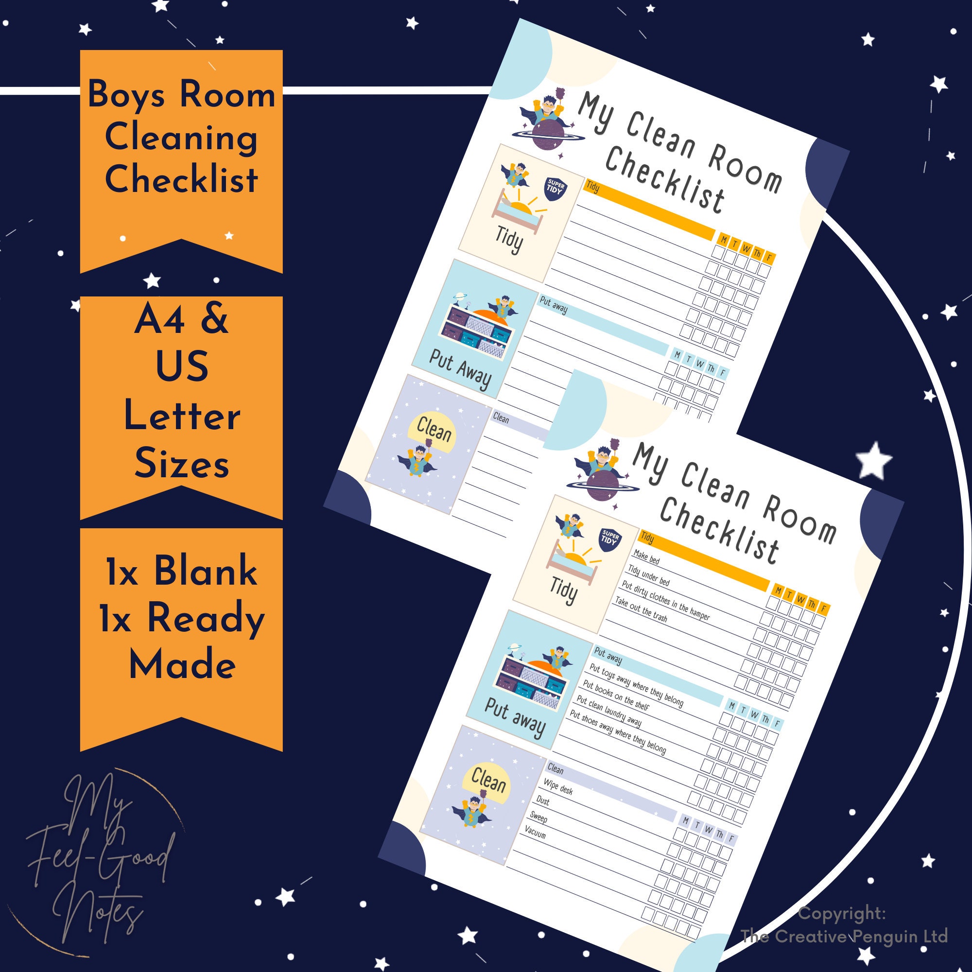 Cleaning Checklist Boy Room | Superhero Design | Family Chore Chart for ...