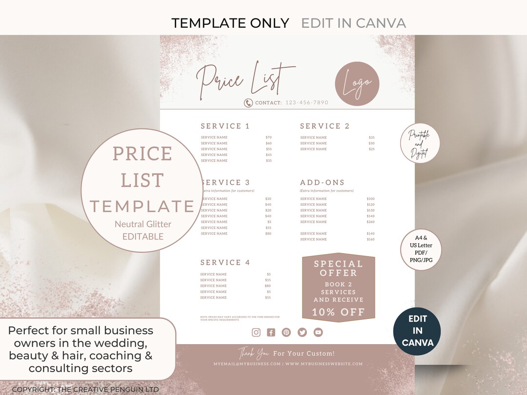 Make up Price List Salon Template Canva, Beauty Salon Hair Pricing ...