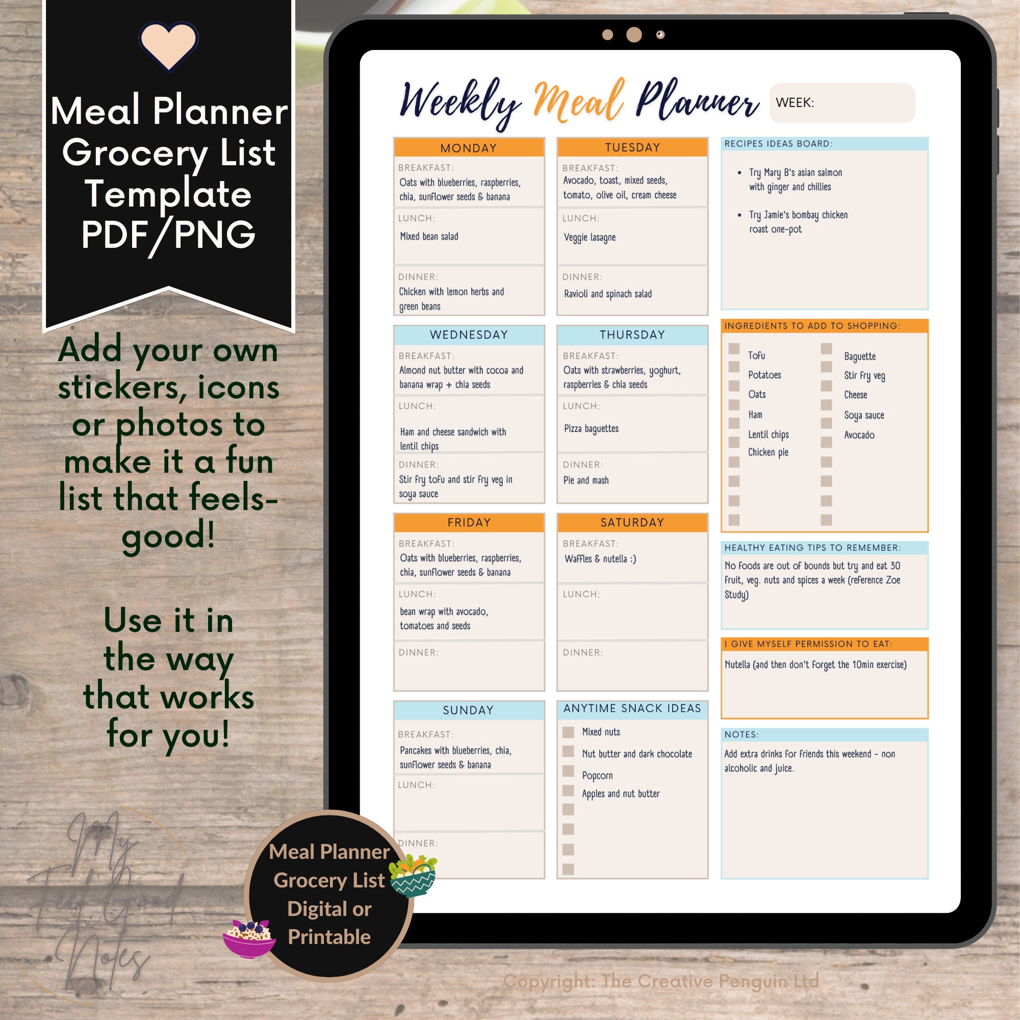 Meal Prep Planner Goodnotes Template Yellow | Meal Planner Printable ...