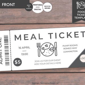 Meal Ticket Template, Food Truck, Editable Event Voucher, Restaurant ...