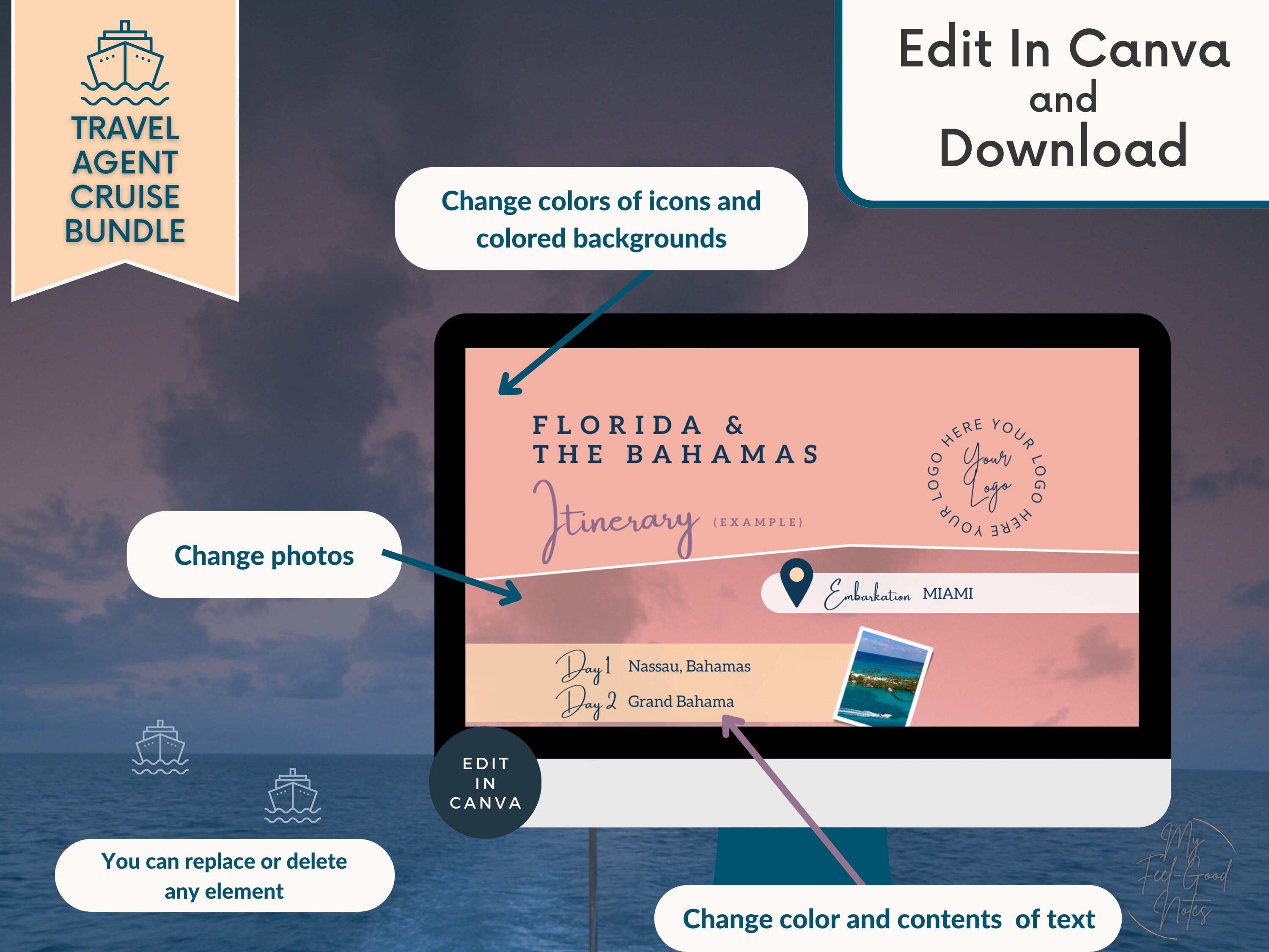 Travel Itinerary Template Canva, Cruise Flyer, Editable Premade Diy E ...
