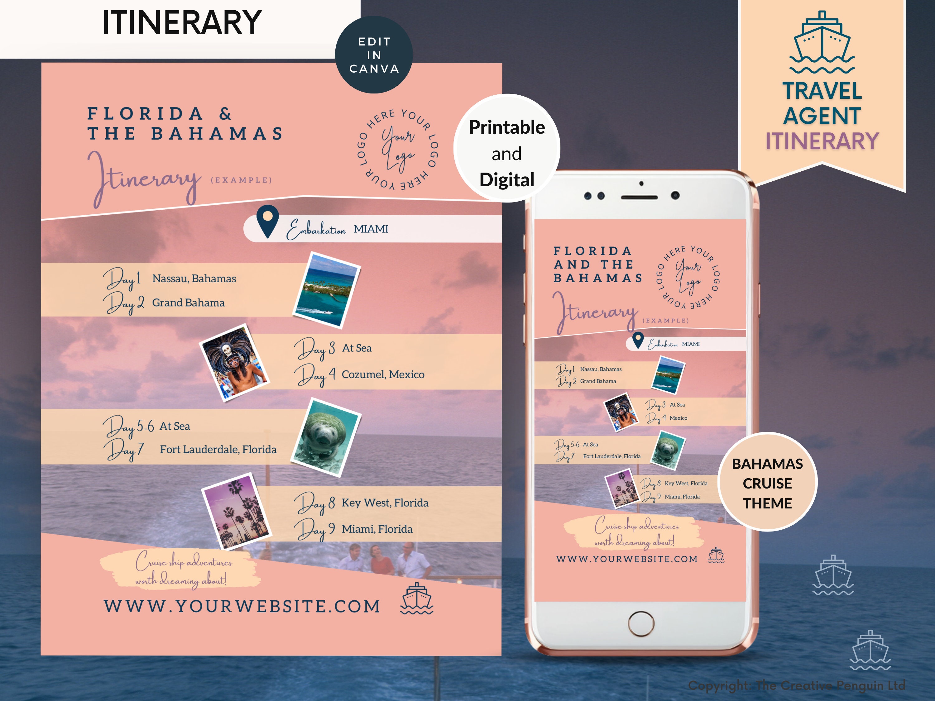 Travel Itinerary Template Canva, Cruise Flyer, Editable Premade Diy E ...