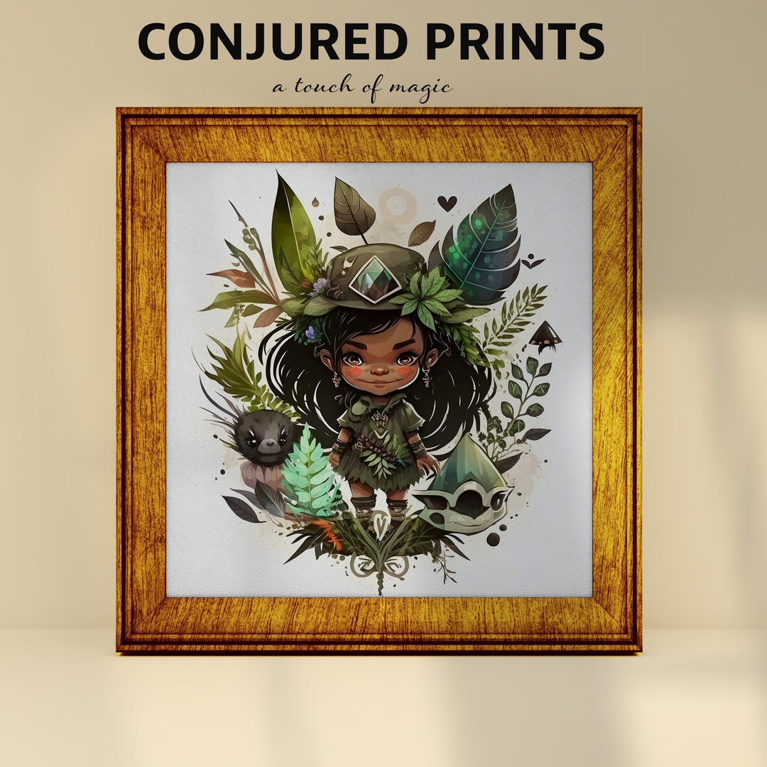 Green Leaf Elf Girl #9 Illustration | Square Bedroom Art Prints ...