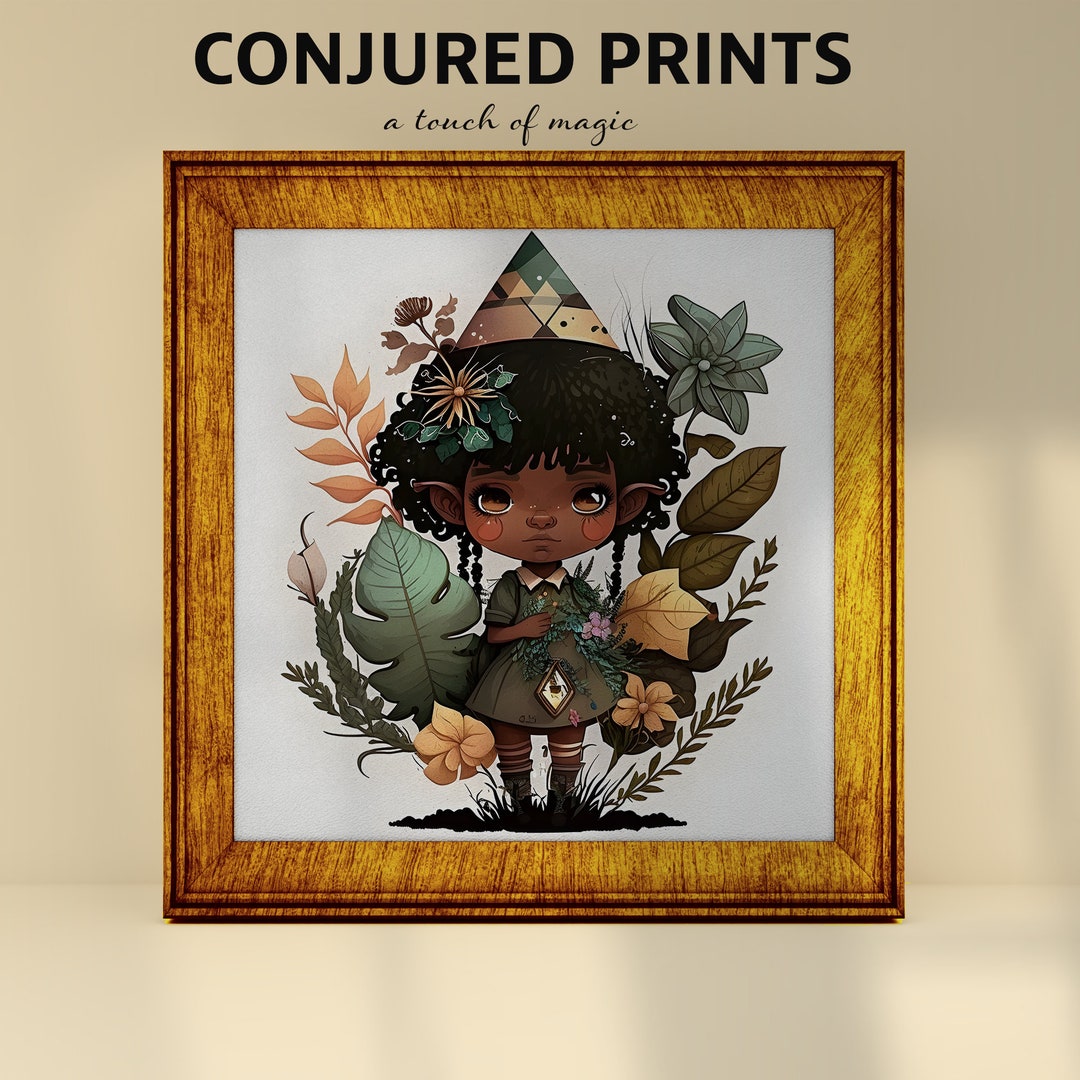 Green Leaf Elf Girl #8 Illustration | Square Bedroom Art Prints ...