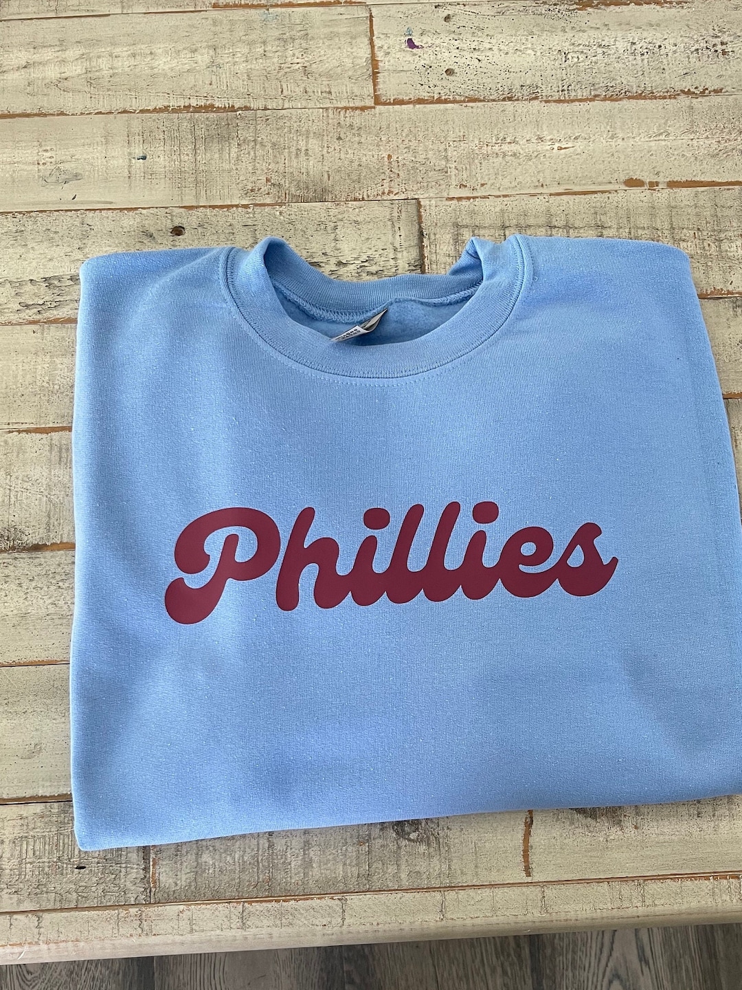 Philadelphia Retro Baseball Crewneck, Phillies Baby Blue, Maroon ...