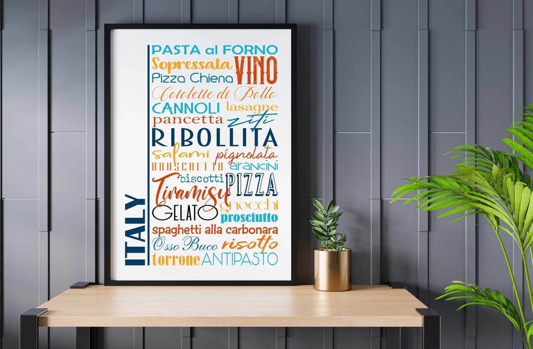 Italy Food Sign Printable Wall Art Traditional Italian Dishes Food List ...
