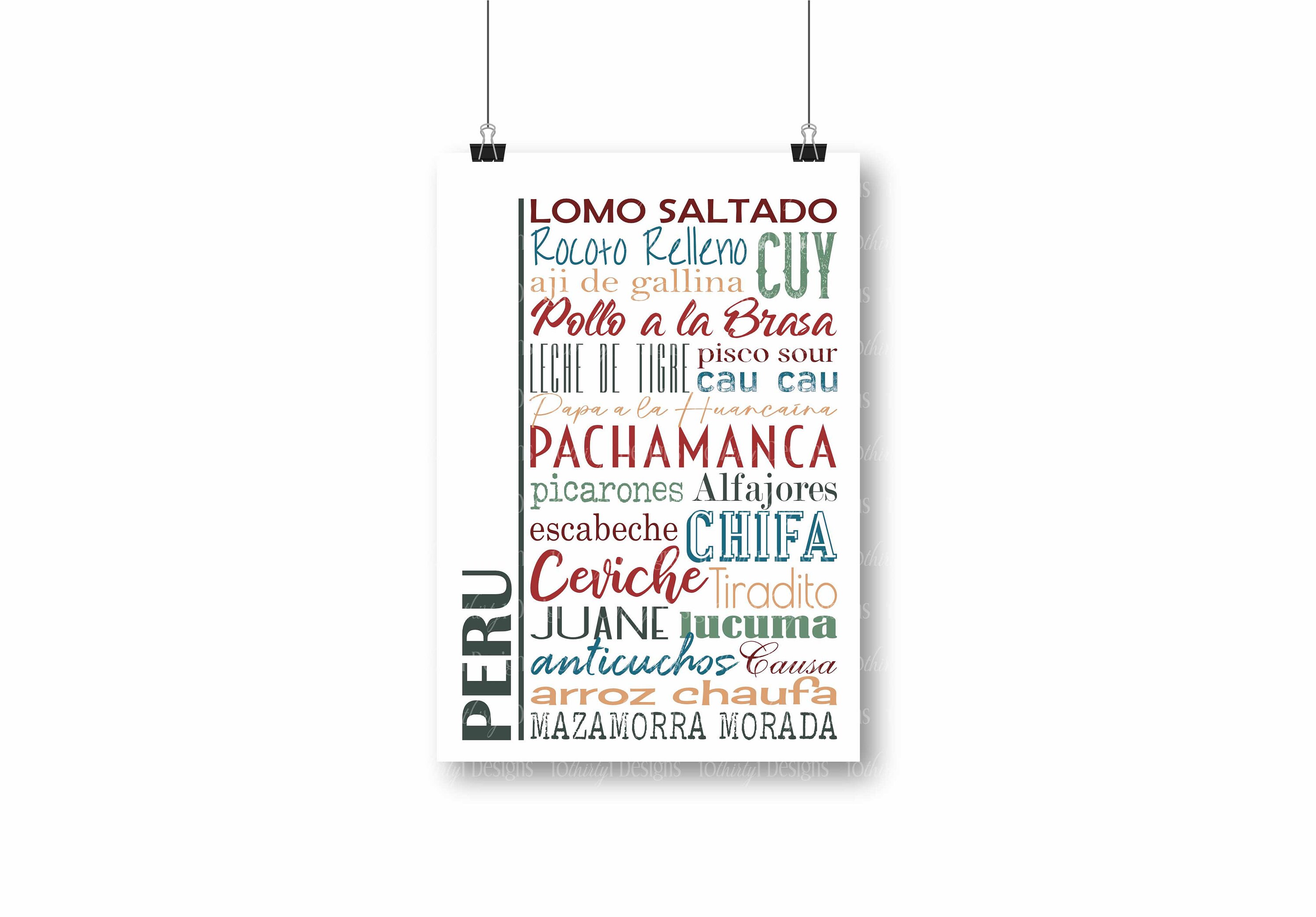 Peru Food Sign Printable Wall Art Traditional Peruvian Dishes Food List ...