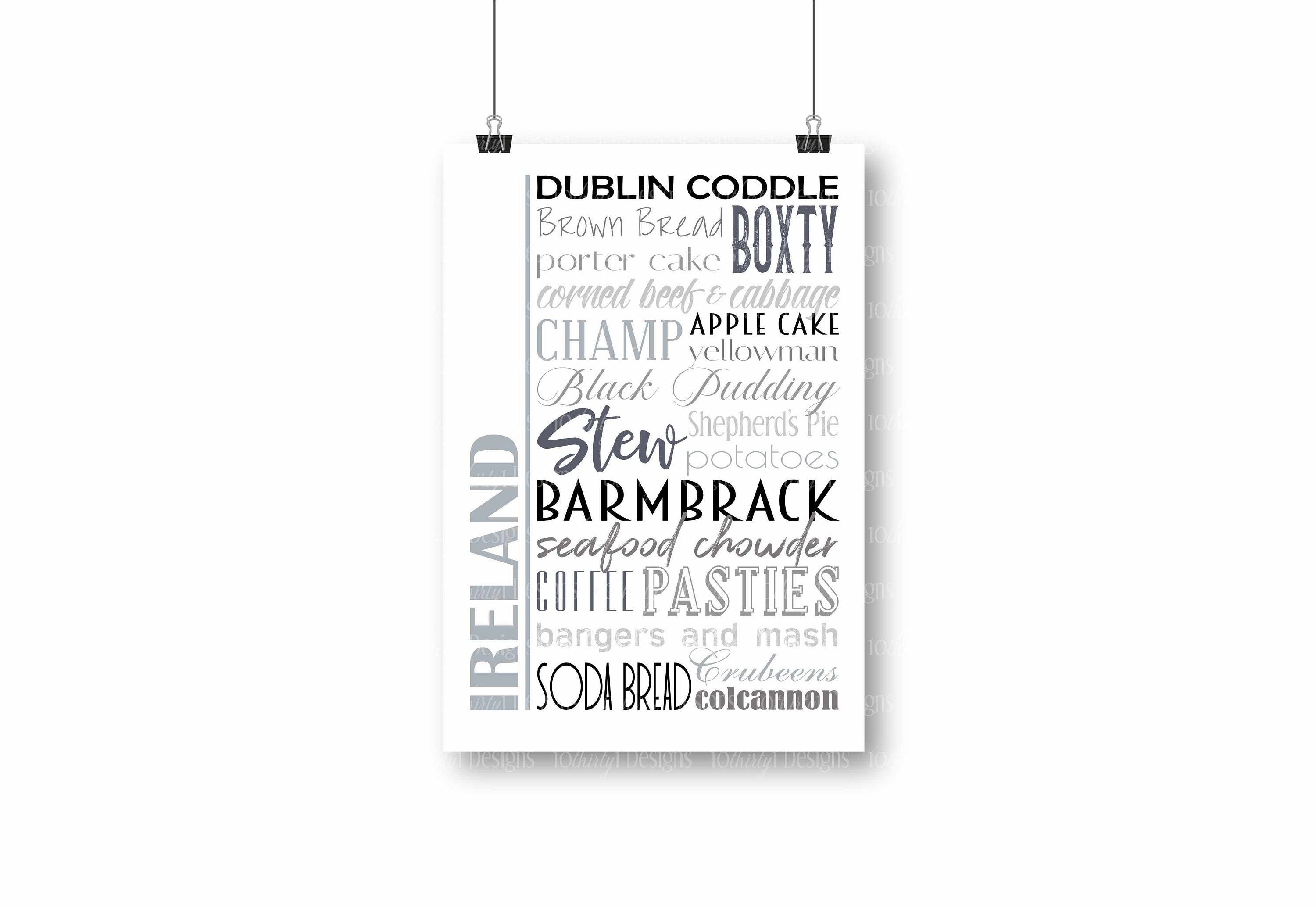 Ireland Food Sign Printable Wall Art Traditional Irish Dishes Food List ...