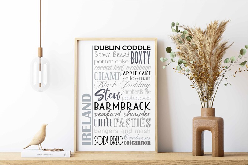 Ireland Food Sign Printable Wall Art Traditional Irish Dishes Food List ...