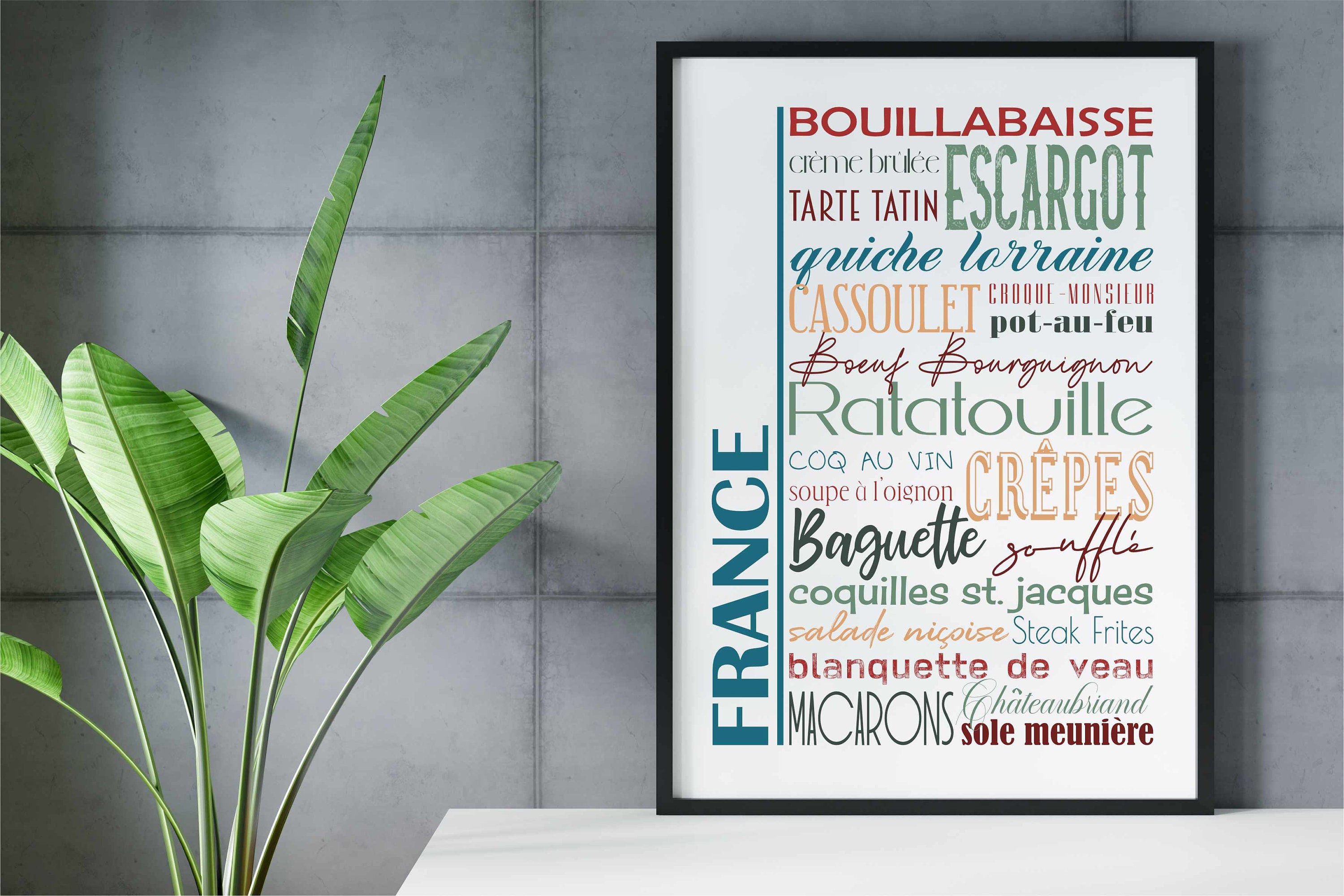 France Food Sign Printable Wall Art Traditional French Dishes Food List ...