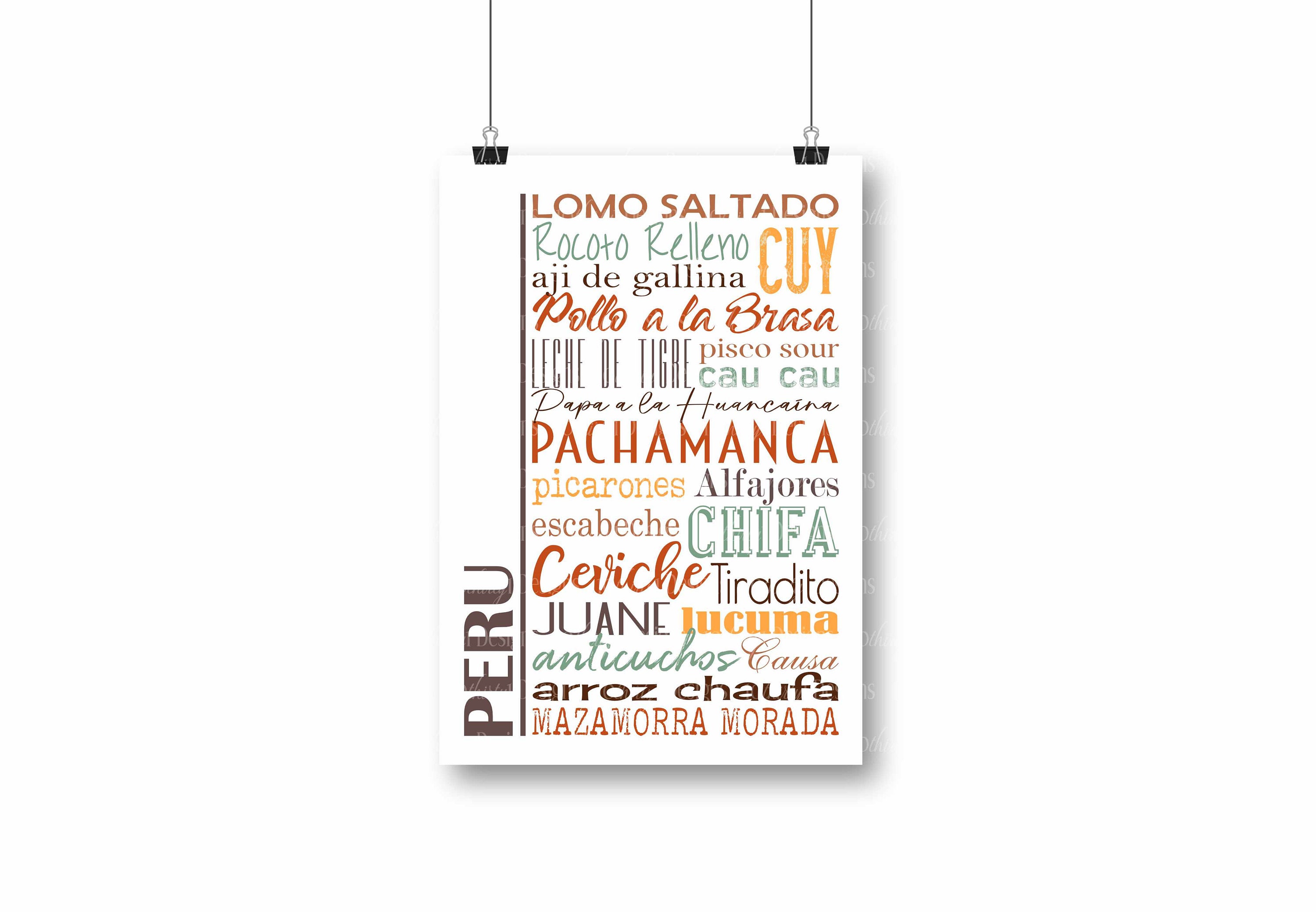 Peru Food Sign Printable Wall Art Traditional Peruvian Dishes Food List ...