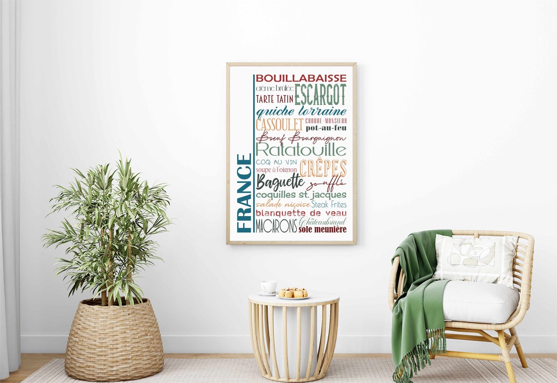 France Food Sign Printable Wall Art Traditional French Dishes Food List ...