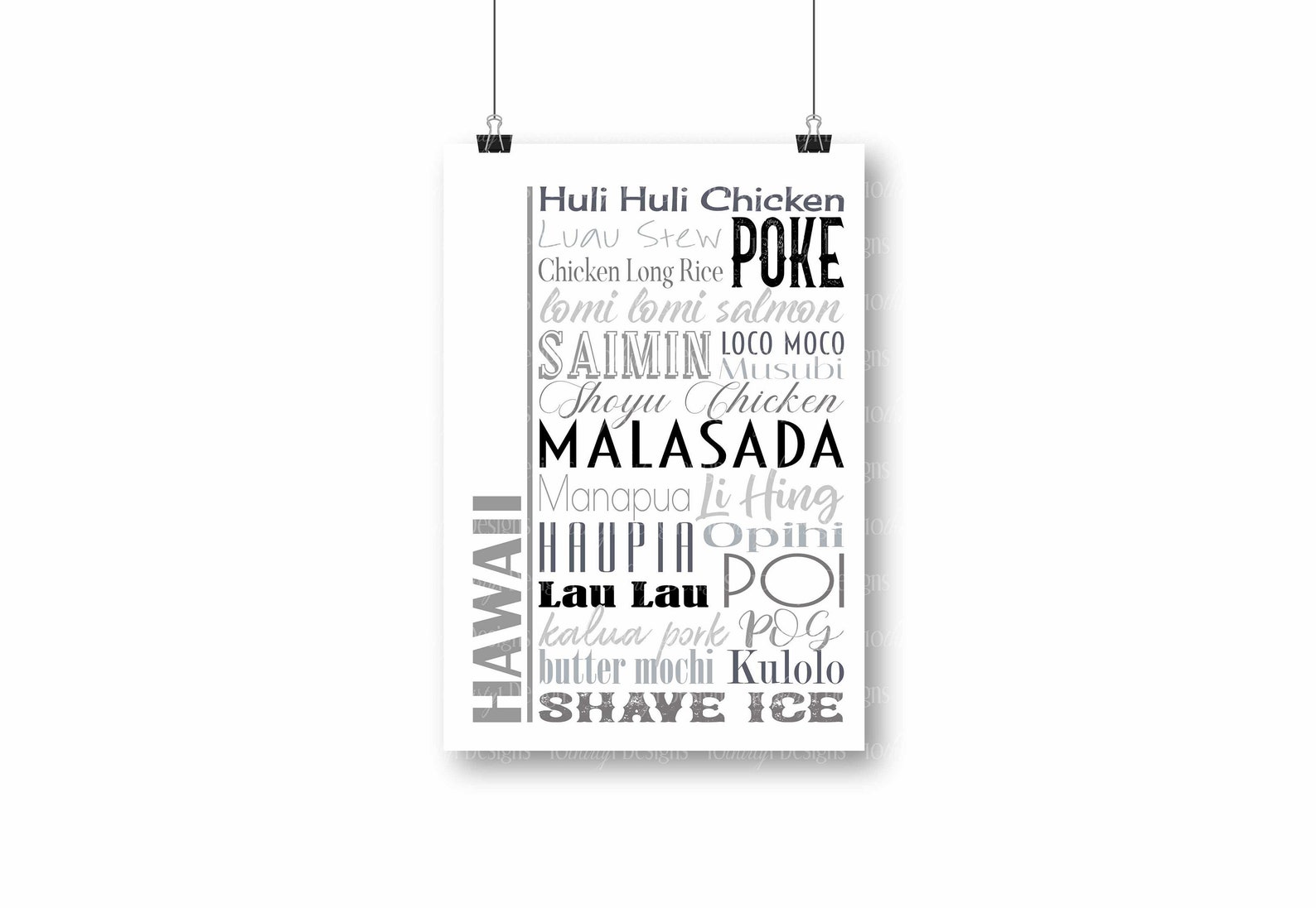 Hawaii Food Sign Printable Wall Art Traditional Hawaiian Dishes Food ...