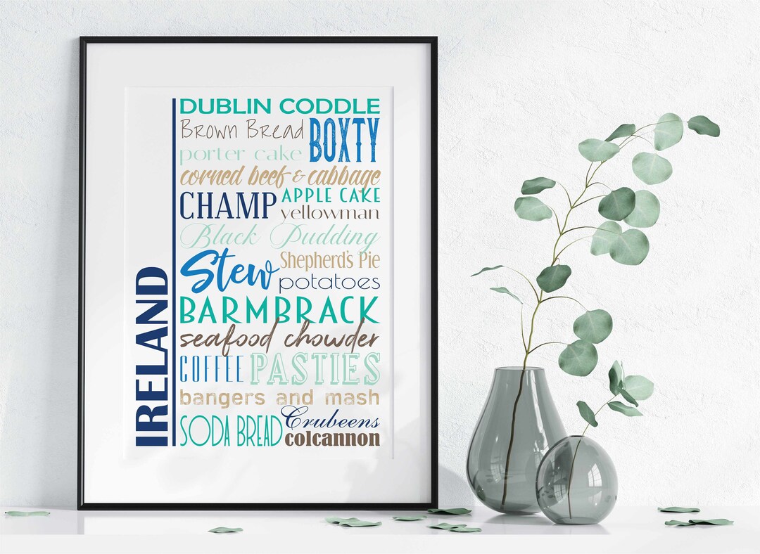 Ireland Food Sign Printable Wall Art Traditional Irish Dishes Food List ...