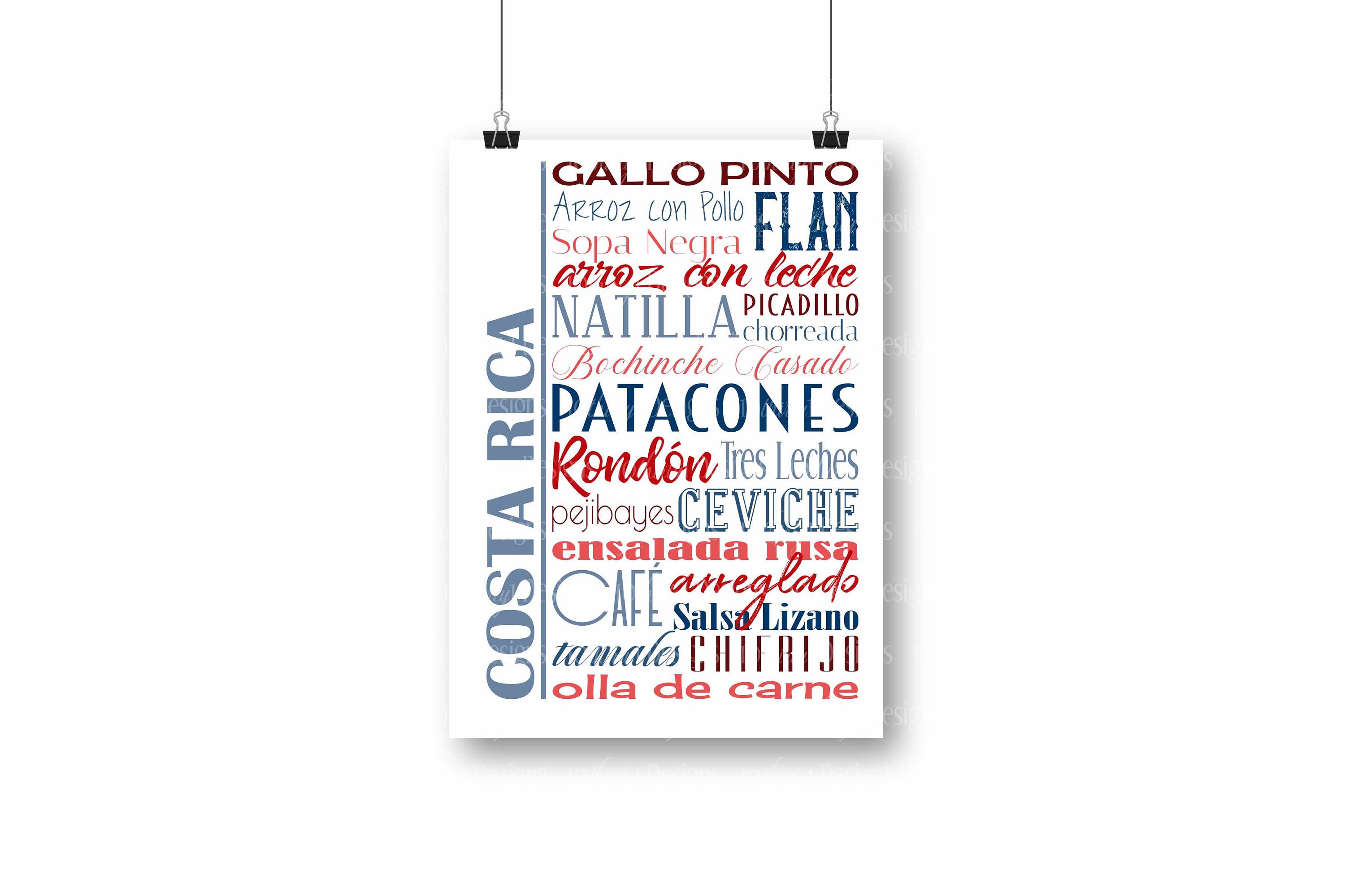 Costa Rica Food Sign Printable Wall Art Traditional Costa Rican Dishes ...