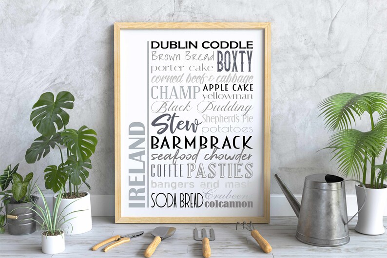 Ireland Food Sign Printable Wall Art Traditional Irish Dishes Food List ...
