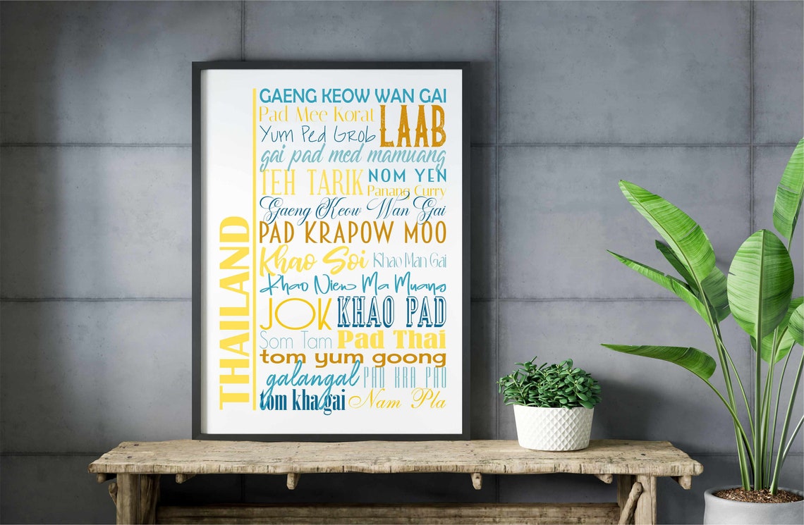 Thailand Food Sign Printable Wall Art Traditional Thai Dishes Food List ...