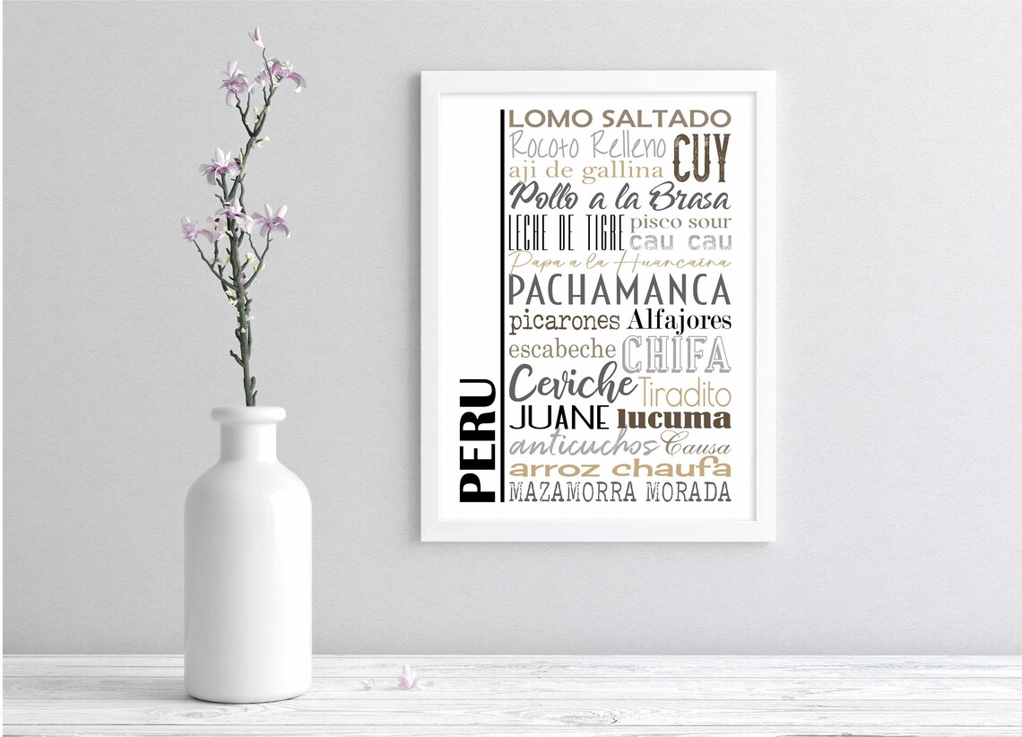 Peru Food Sign Printable Wall Art Traditional Peruvian Dishes Food List ...