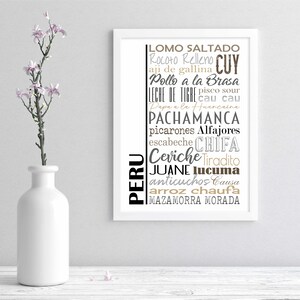Peru Food Sign Printable Wall Art Traditional Peruvian Dishes Food List ...