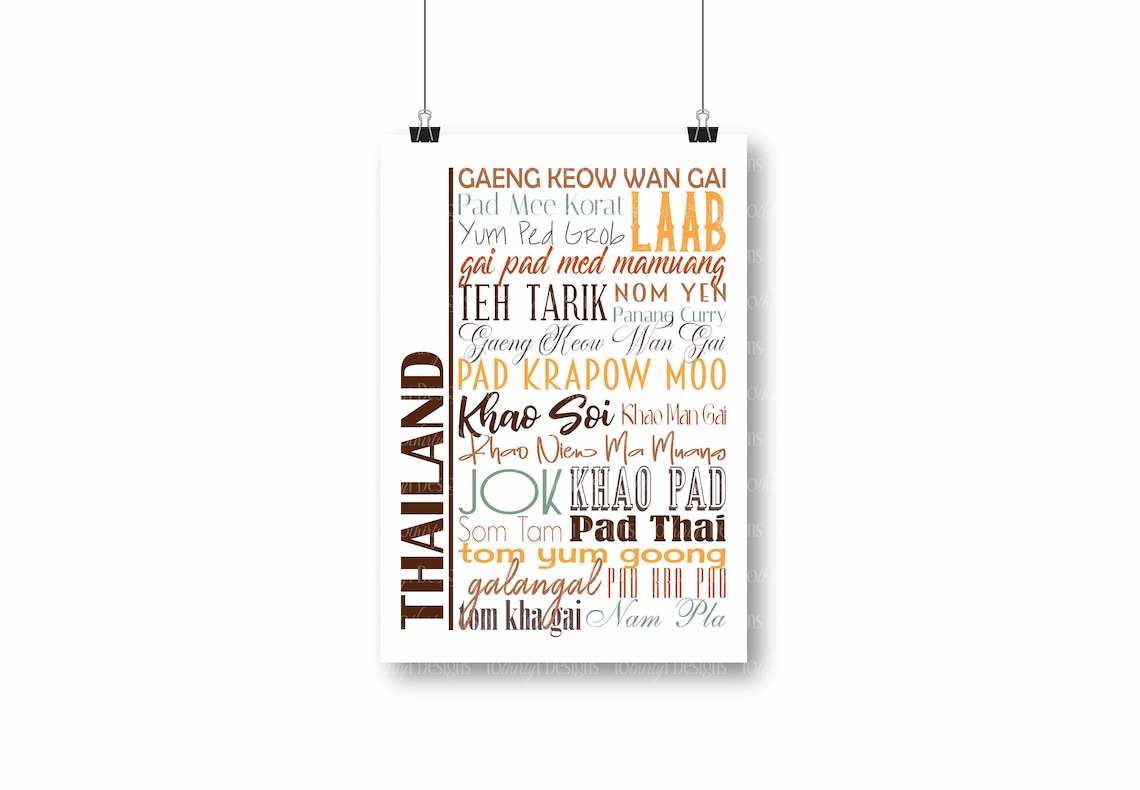 Thailand Food Sign Printable Wall Art Traditional Thai - Etsy