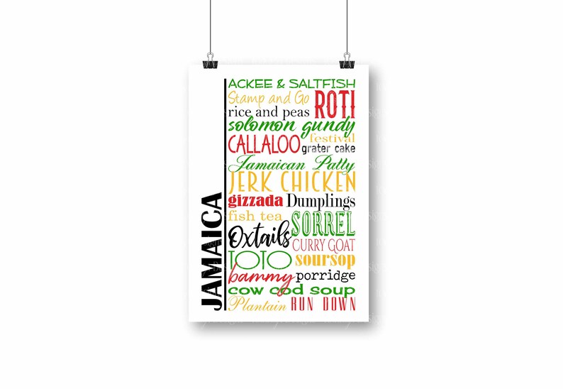 Jamaica Food Sign Printable Wall Art Traditional Jamaican Dishes Food ...