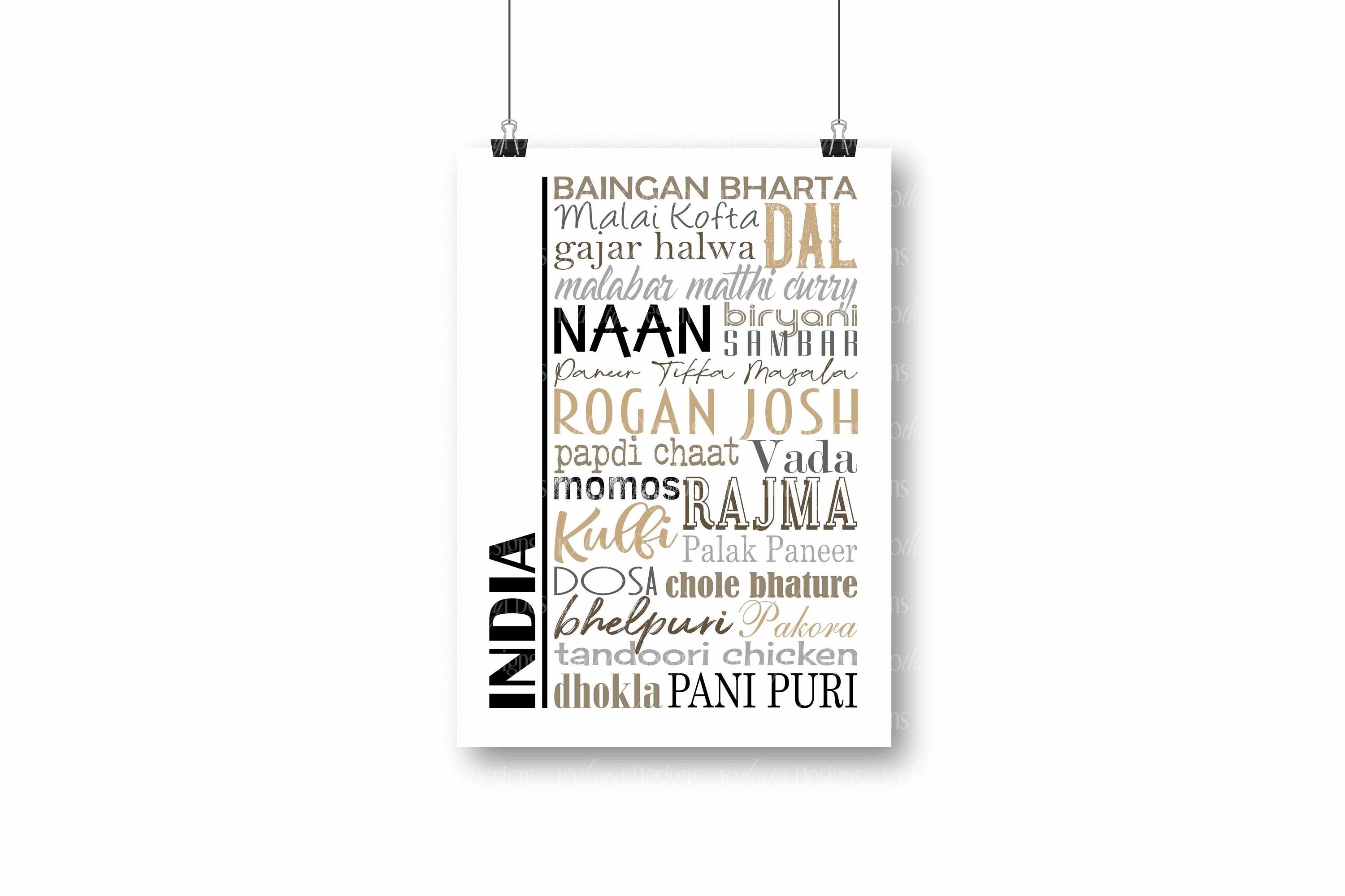 India Food Sign Printable Wall Art Traditional Indian Dishes Food List ...