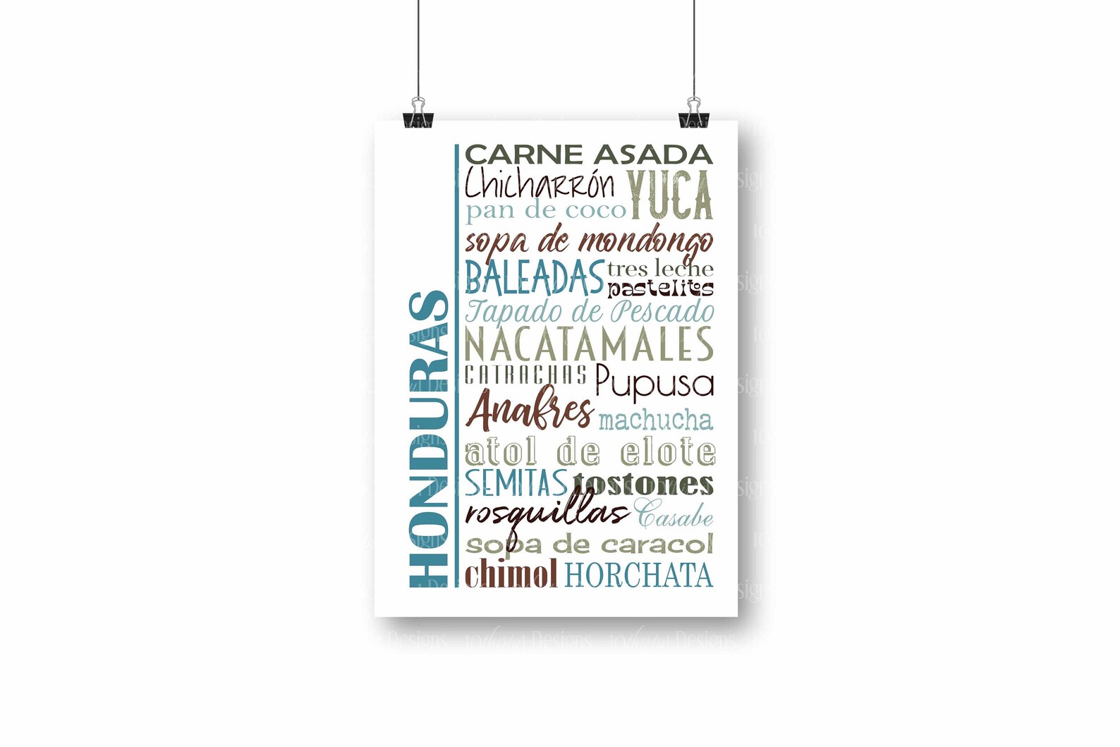 Honduras Food Sign Printable Wall Art Traditional Honduran Dishes Food ...