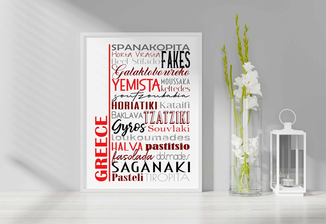 Greece Food Sign Printable Wall Art Traditional Greek Dishes Food List ...