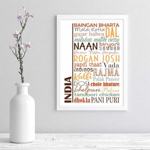 India Food Sign Printable Wall Art Traditional Indian Dishes Food List ...