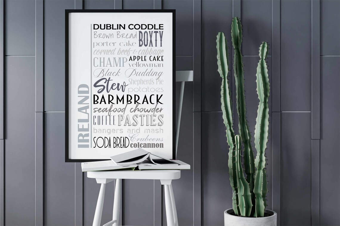 Ireland Food Sign Printable Wall Art Traditional Irish Dishes Food List ...