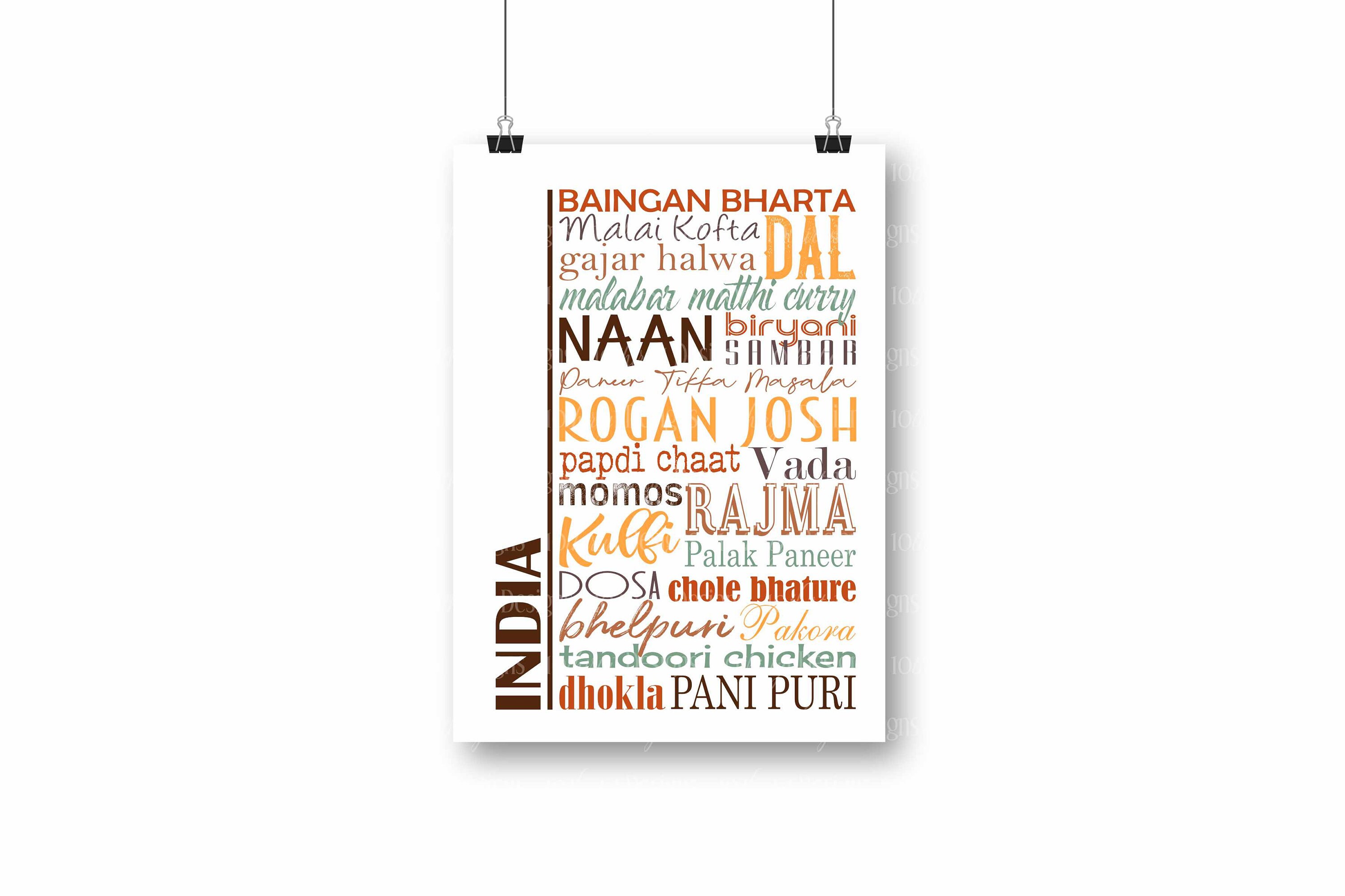 India Food Sign Printable Wall Art Traditional Indian Dishes Food List ...