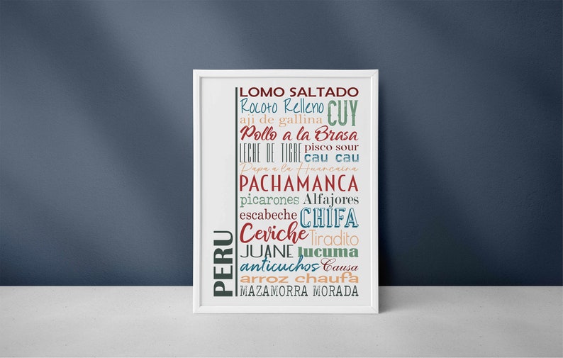 Peru Food Sign Printable Wall Art Traditional Peruvian Dishes Food List ...