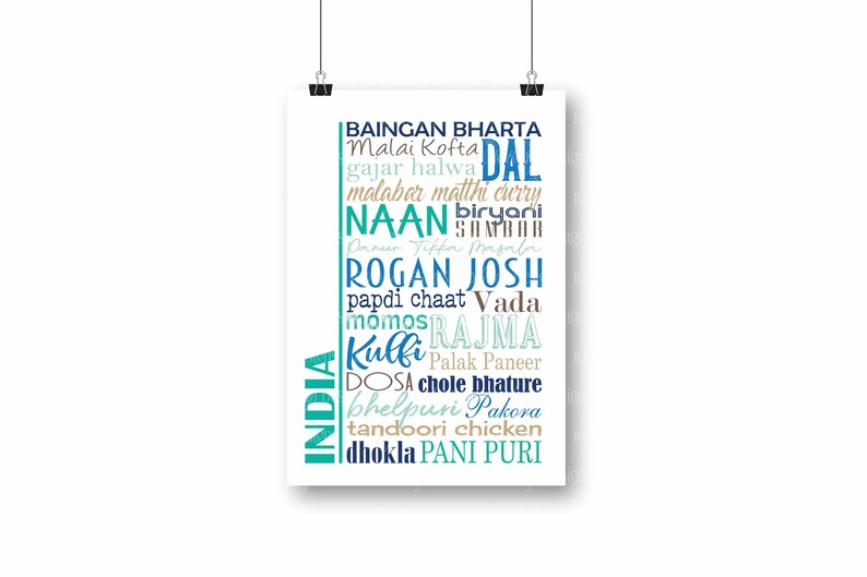 India Food Sign Printable Wall Art Traditional Indian Dishes Food List ...