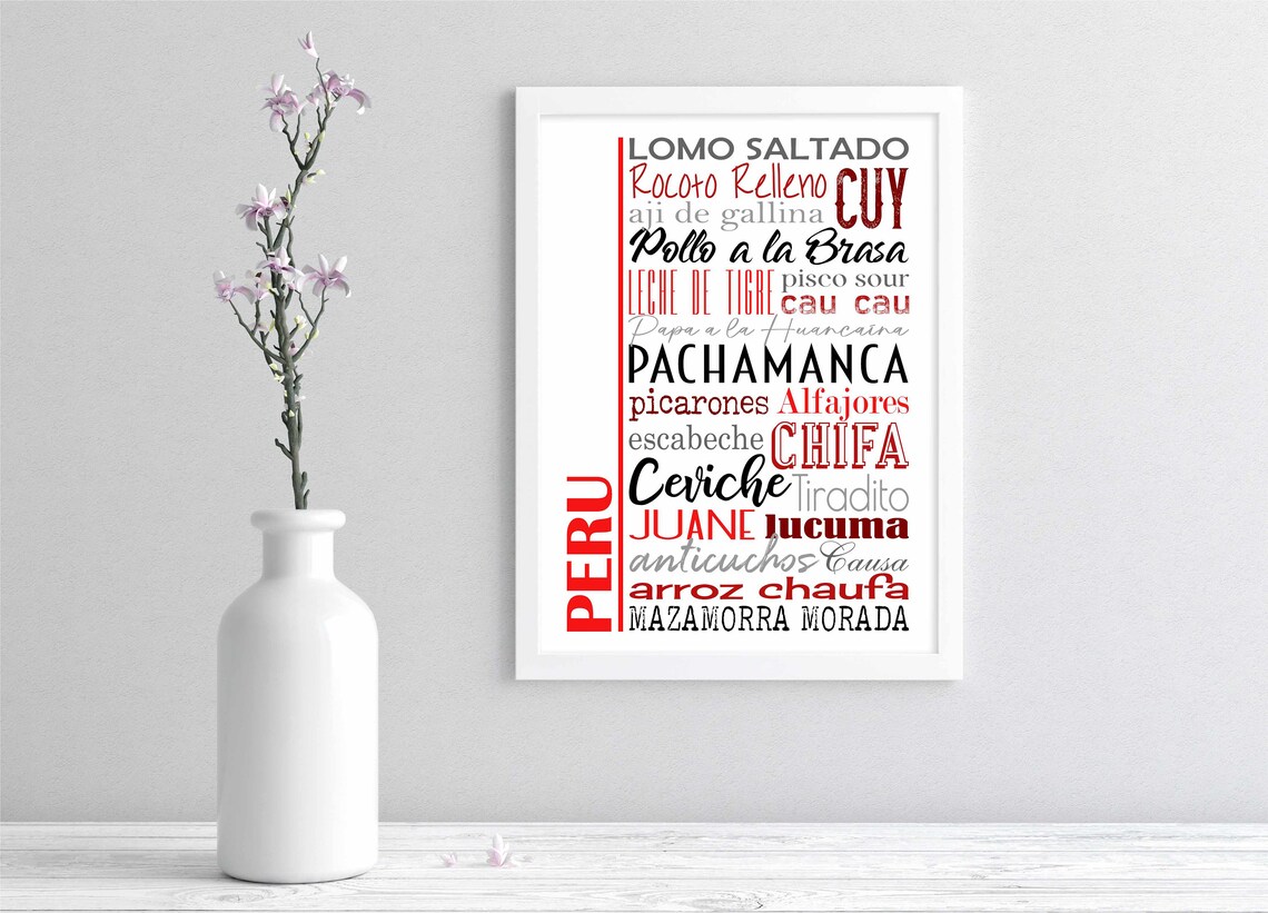 Peru Food Sign Printable Wall Art Traditional Peruvian Dishes Food List ...