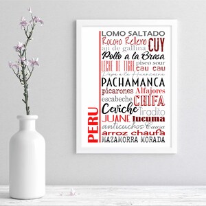 Peru Food Sign Printable Wall Art Traditional Peruvian Dishes Food List ...
