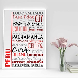 Peru Food Sign Printable Wall Art Traditional Peruvian Dishes Food List ...