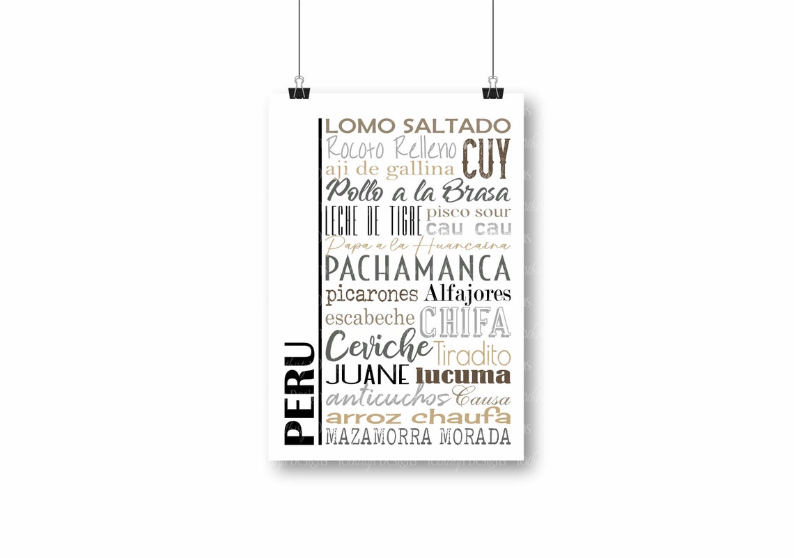 Peru Food Sign Printable Wall Art Traditional Peruvian Dishes Food List ...