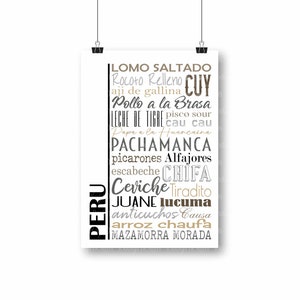 Peru Food Sign Printable Wall Art Traditional Peruvian Dishes Food List ...