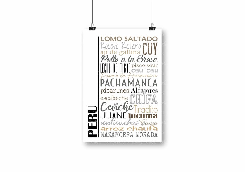 Peru Food Sign Printable Wall Art Traditional Peruvian Dishes Food List ...
