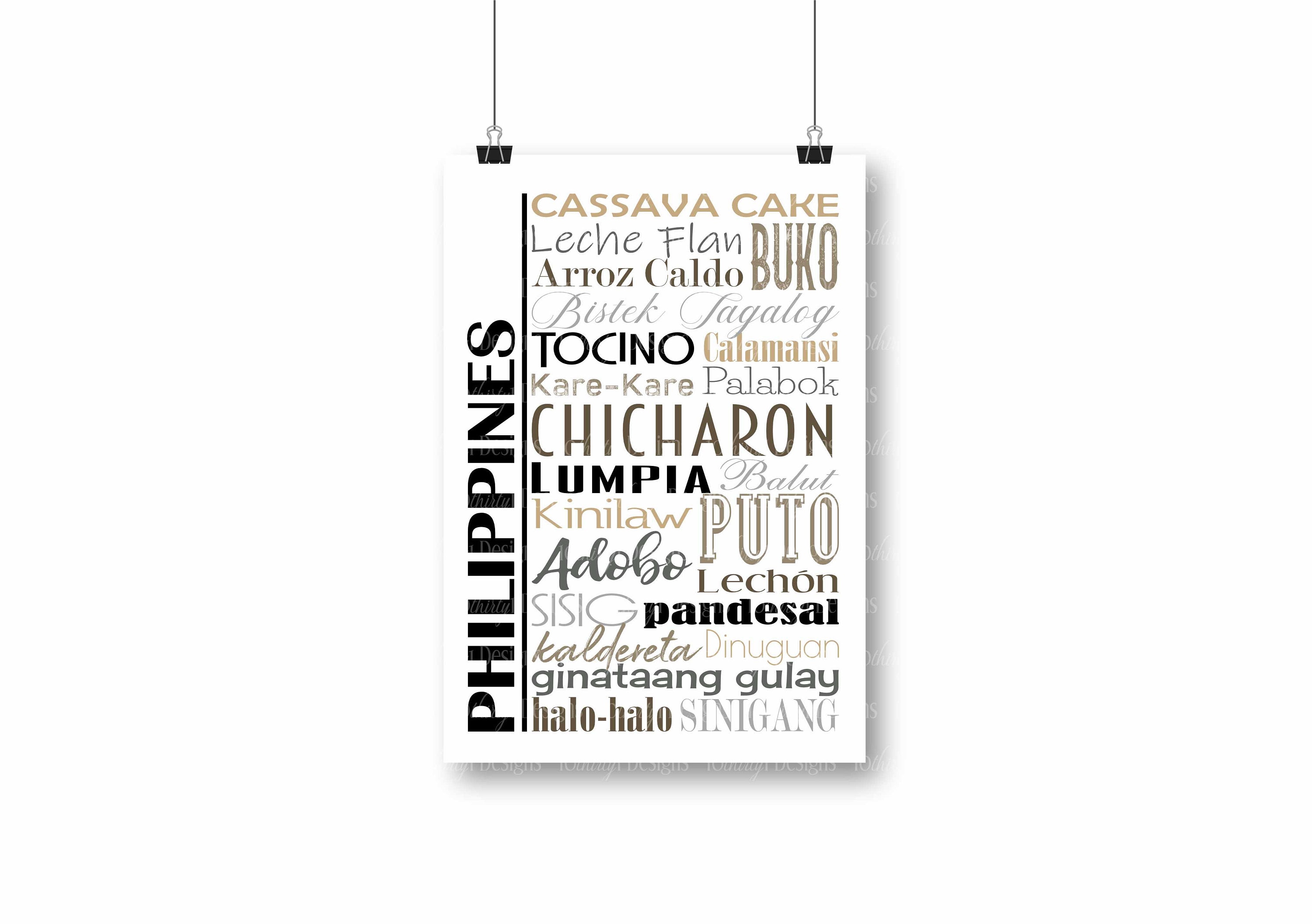 Philippines Food Sign Printable Wall Art Traditional Filipino Dishes ...