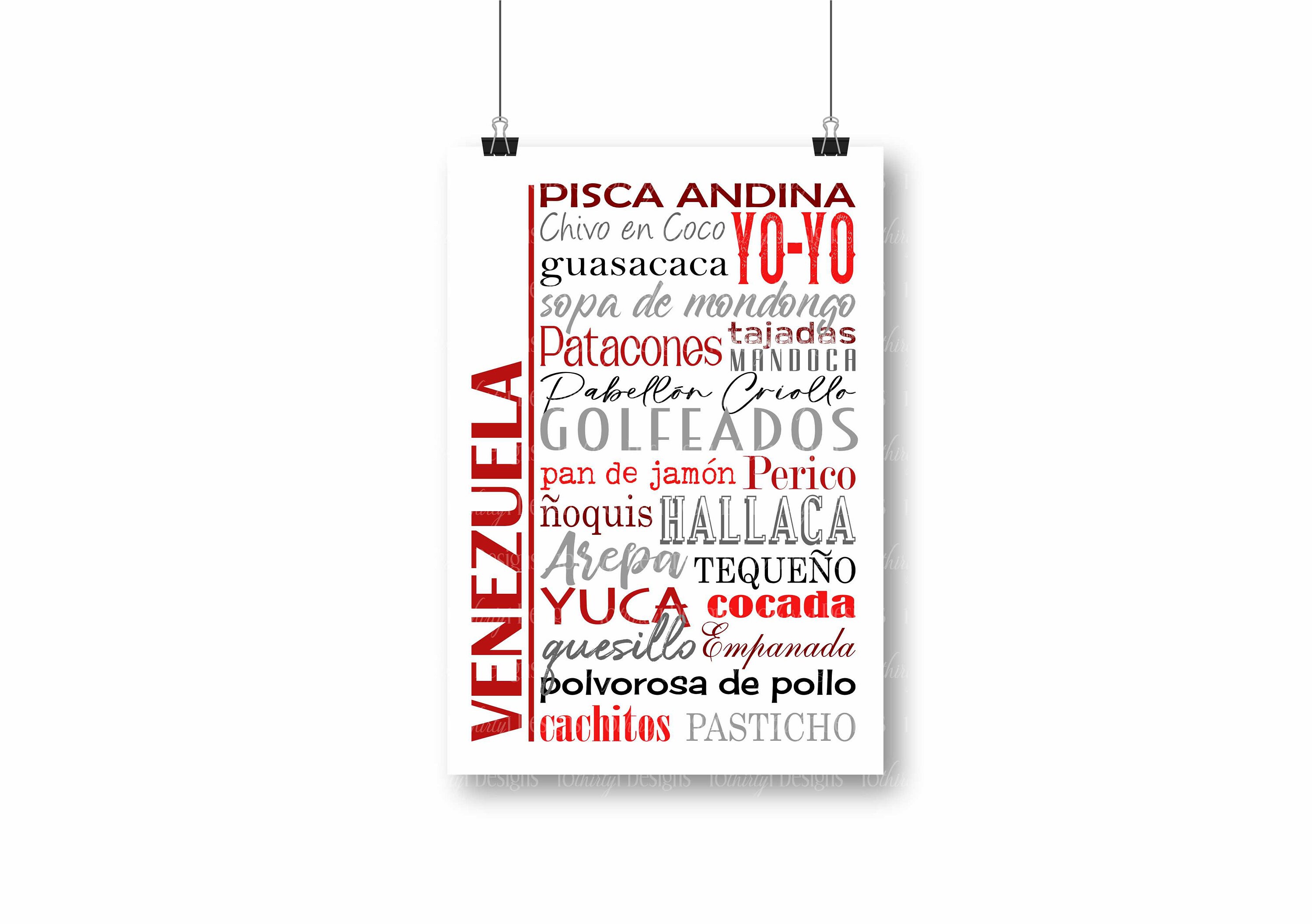 Venezuela Food Sign Printable Wall Art Traditional Venezuelan Dishes ...