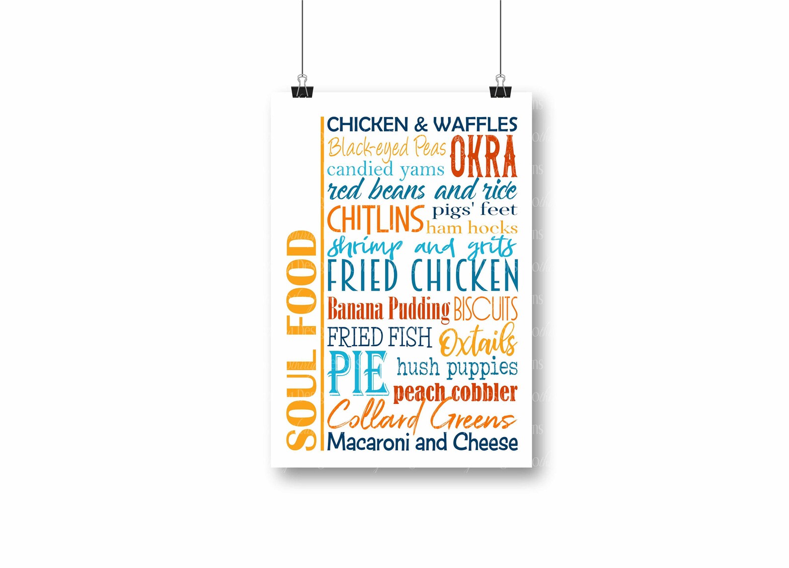 Soul Food Sign Printable Wall Art Traditional Southern Soul Food Dishes ...