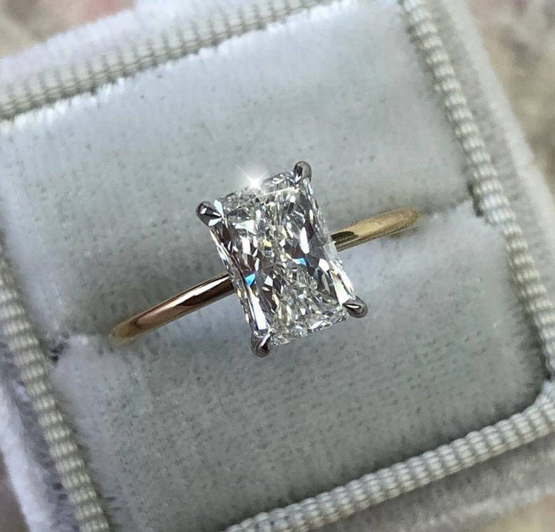 2.5 Carat Radiant Cut Colorless Moissanite Engagement Ring, Solitaire ...