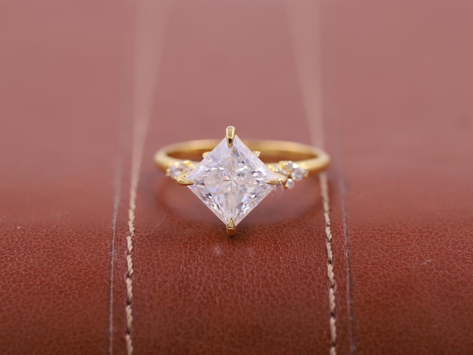 Cluster Diamond Ring, Compass Prong Set Ring, Princess Cut CZ Diamond ...