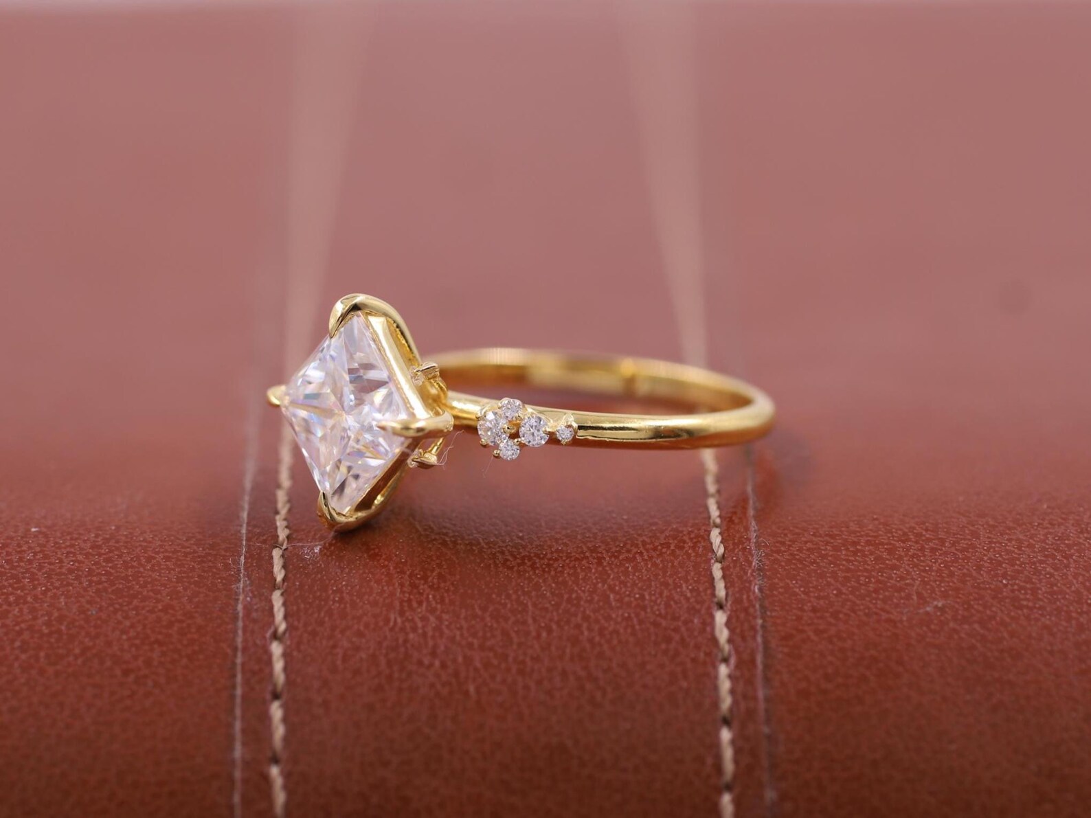 Cluster Diamond Ring, Compass Prong Set Ring, Princess Cut CZ Diamond ...
