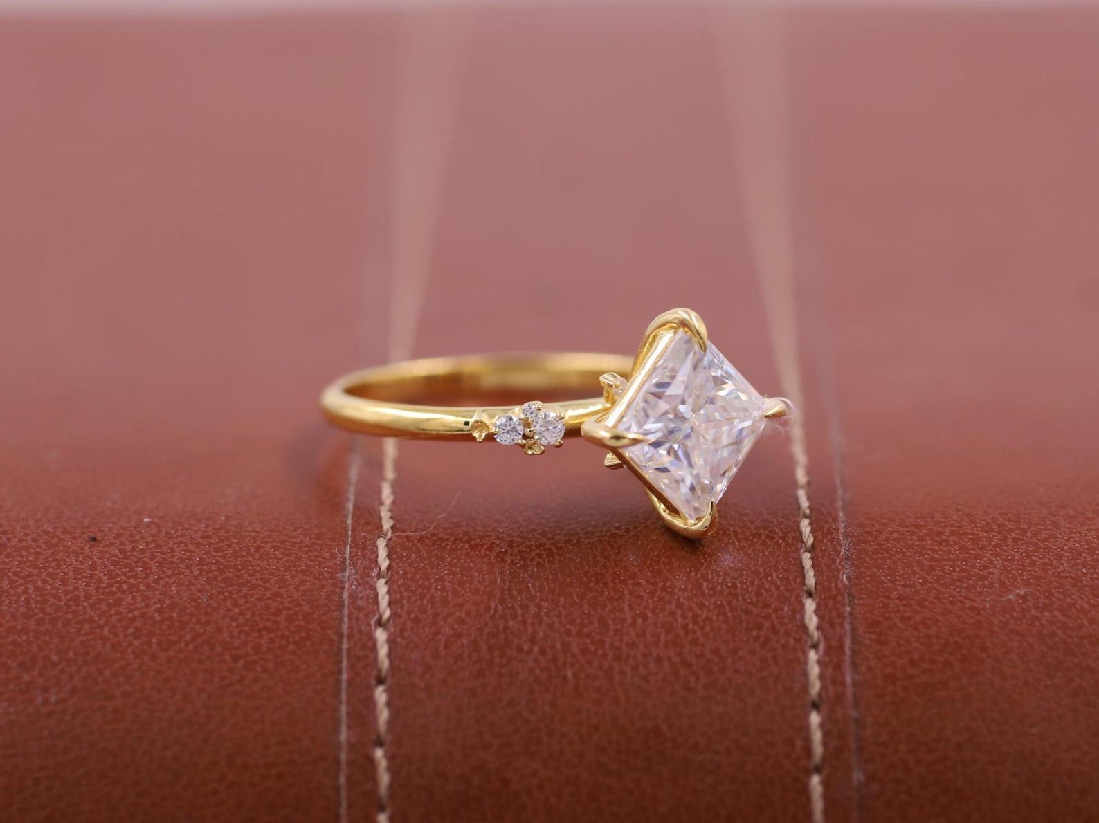 Cluster Diamond Ring, Compass Prong Set Ring, Princess Cut CZ Diamond ...