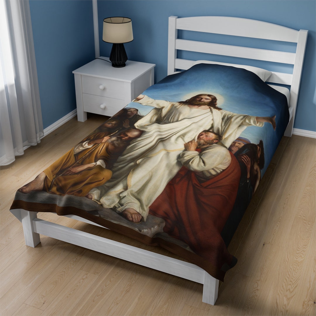 Jesus Christ Velveteen Plush Blanket, Religious Throw - Etsy