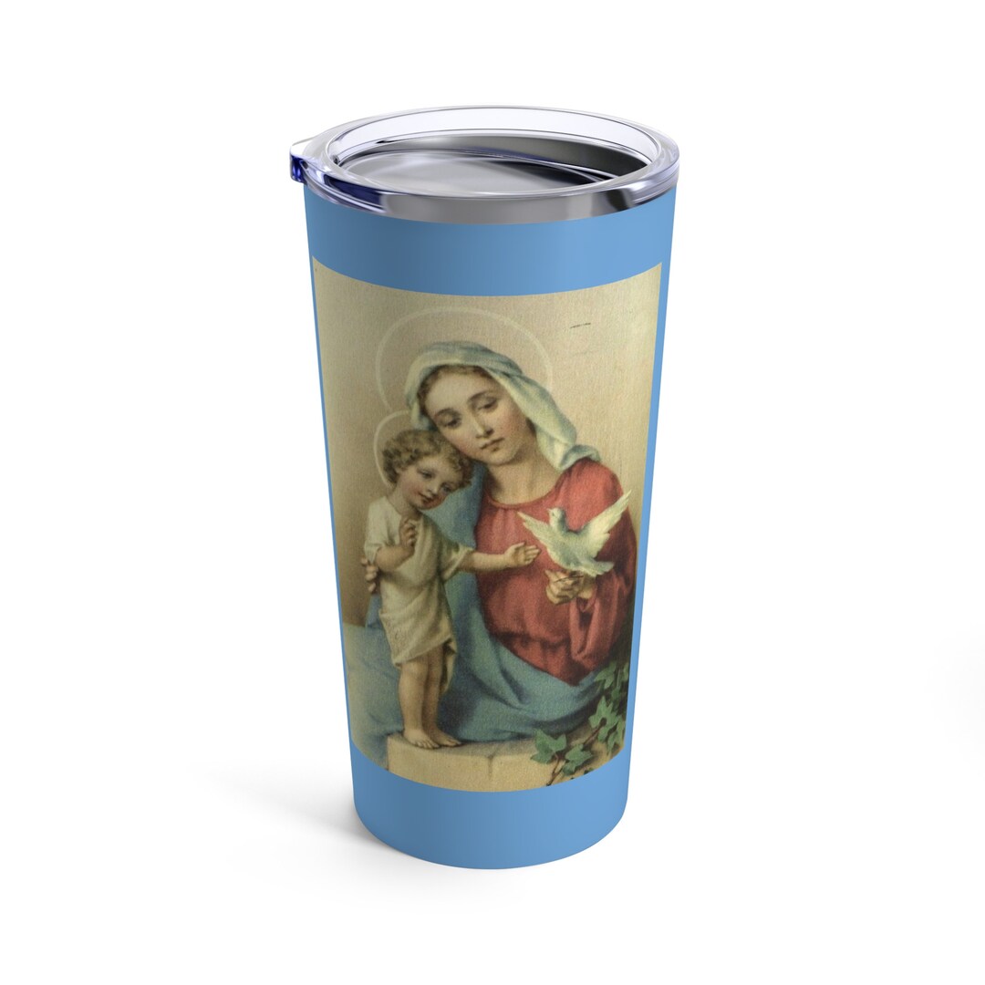 Virgin Mary and Jesus Catholic Antique Holy Card Drink Tumbler 20oz ...