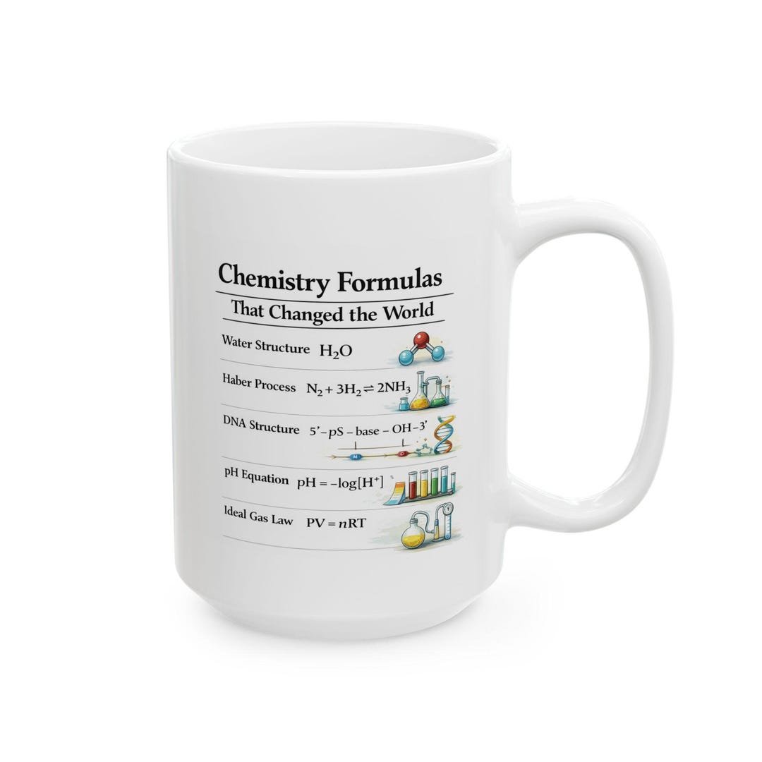 Chemistry Formulas Illustrated Ceramic Mug | Science Icons, Periodic ...
